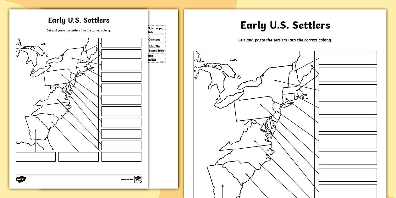 Early U.S. Settlers: 13 Original Colonies Cut and Paste Map for 3rd-5th ...