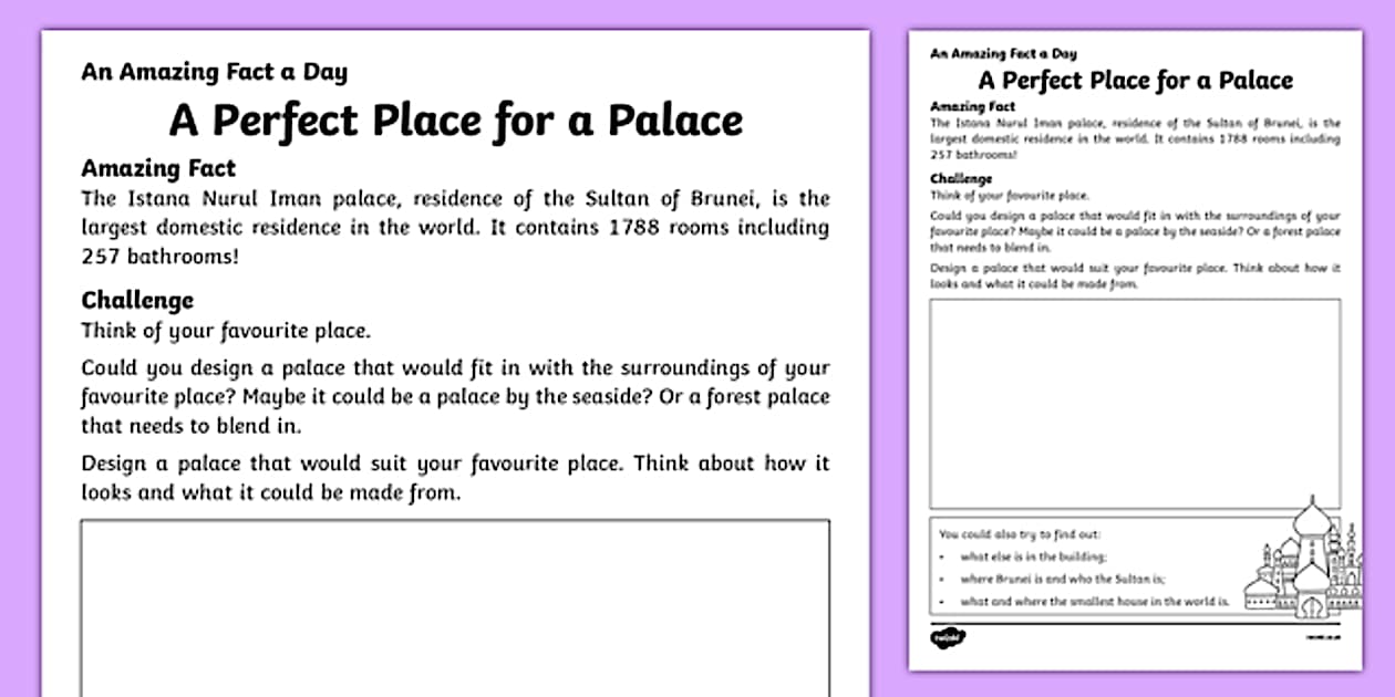 Editable A Perfect Place for a Palace Worksheet - Twinkl