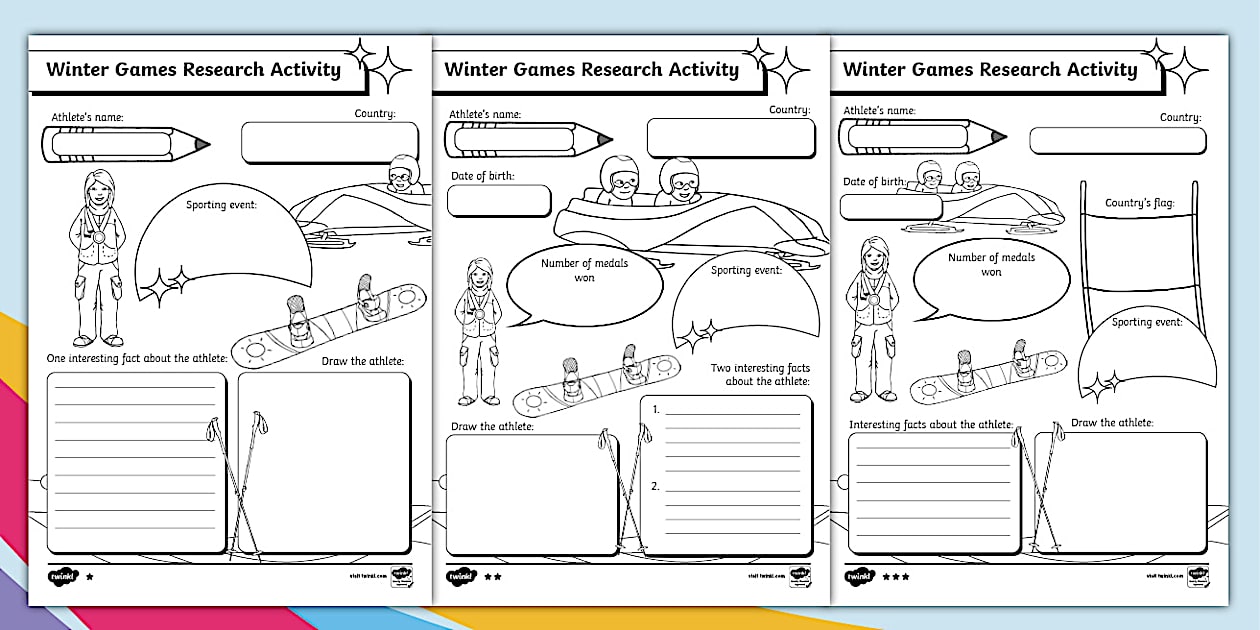 KS1 Winter Games Athlete Research Differentiated Worksheets