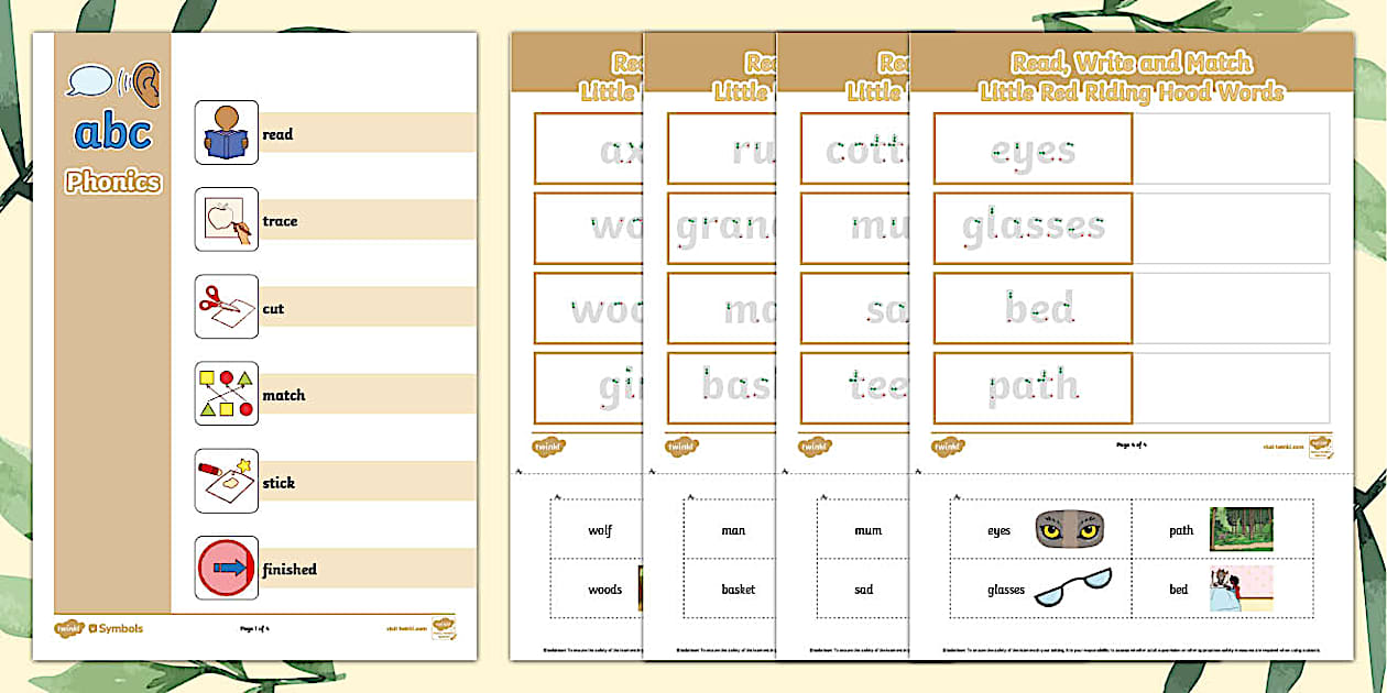 Read, Write and Match Little Red Riding Hood Words