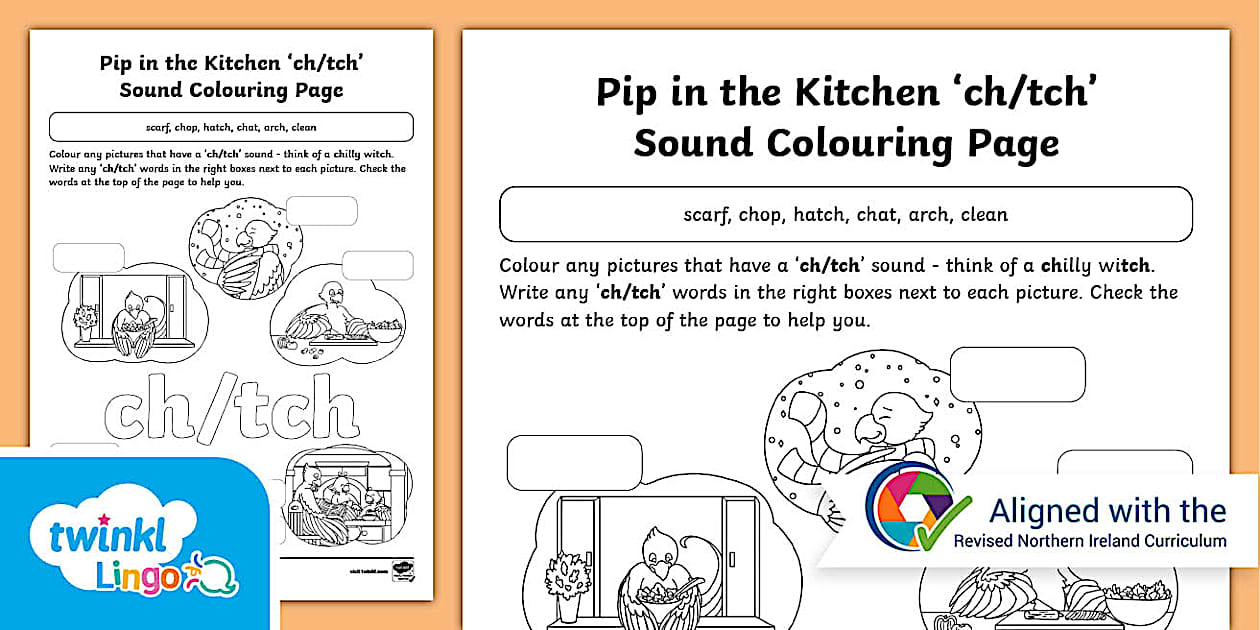 Pip in the Kitchen 'ch/tch' Sound Colouring Page - Twinkl