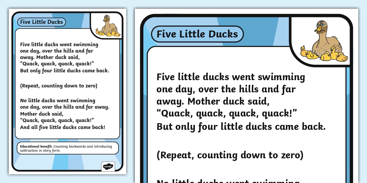 Five Little Ducks Nursery Rhyme (teacher made) - Twinkl