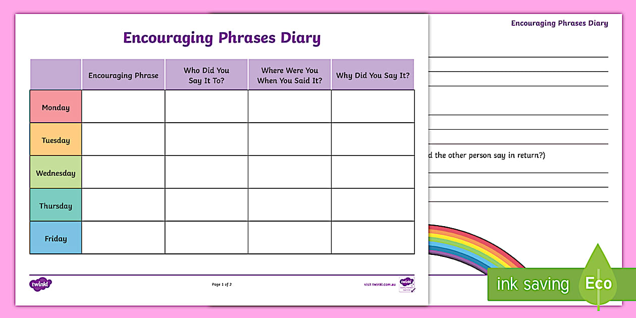 SA Encouraging Phrases Diary (teacher made) - Twinkl