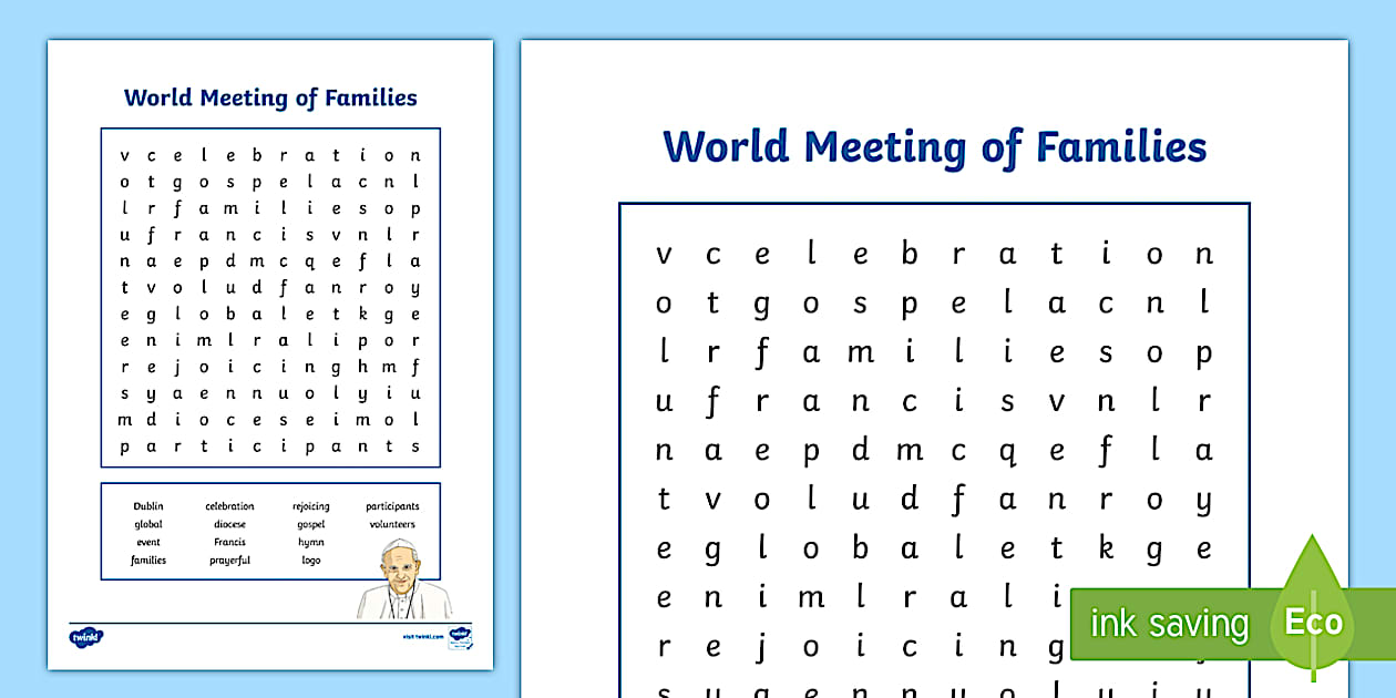 World Meeting of Families KS2 Word Search - Twinkl