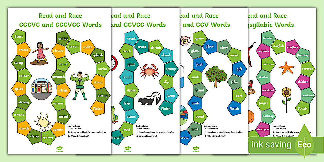 Phase 4 Read and Race Game Bumper Pack - EYFS - KS1 - Twinkl