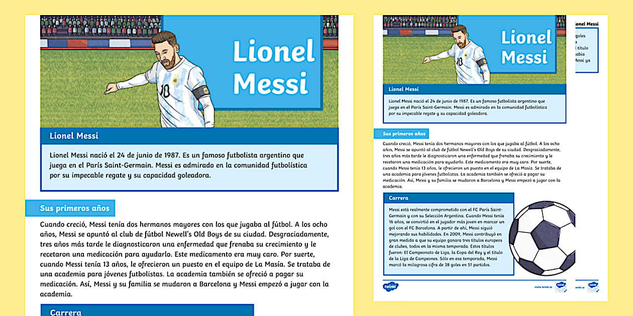 Comprensión lectora - Lionel Messi (teacher made) - Twinkl