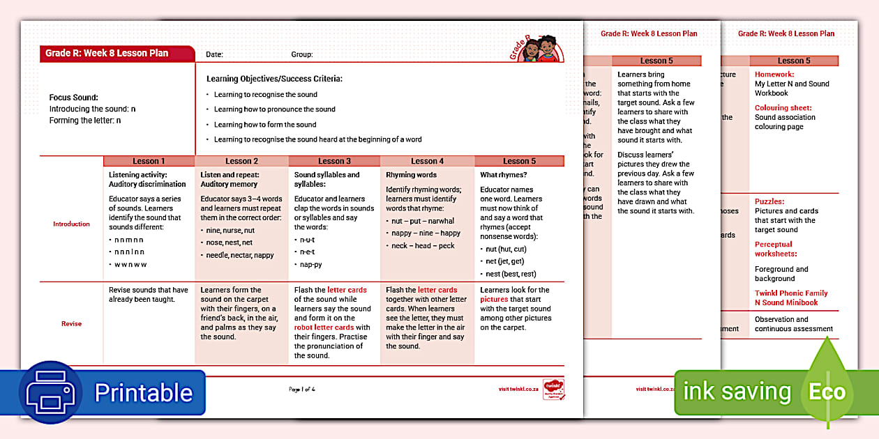 Gr. R Phonics N Lesson Plan Week 8