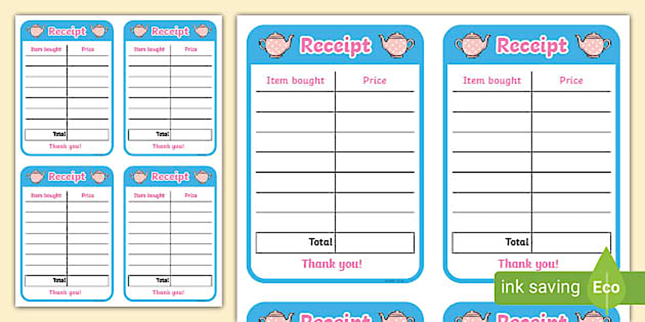 Cursive Afternoon Tea Role Play Receipt - Twinkl