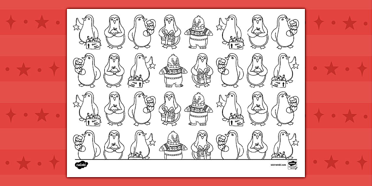 Christmas Penguin Doodle Colouring Page (teacher made)