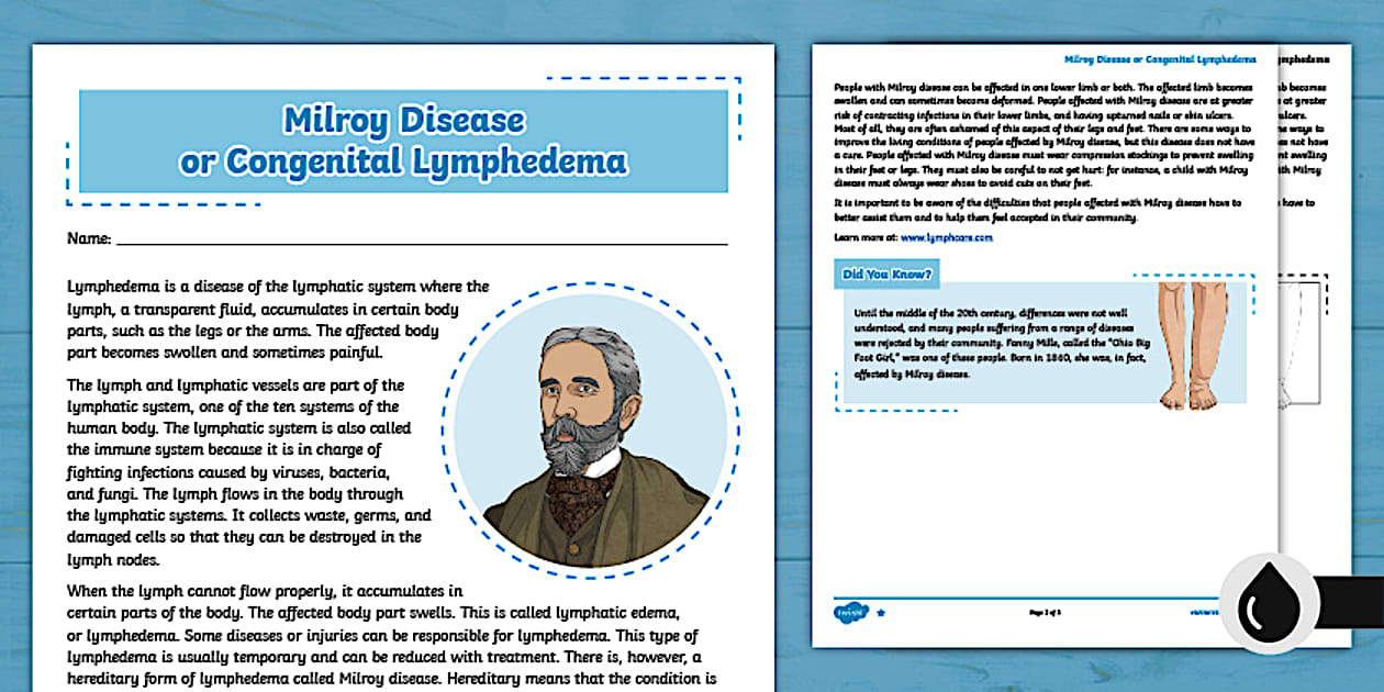 Milroy Disease Reading Comprehension Differentiated Activity