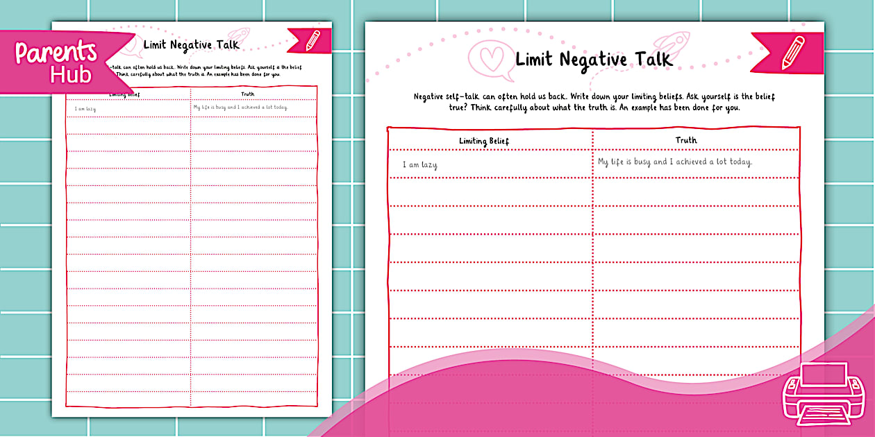 Parents | Limit Negative Talk | Family Organiser - Twinkl