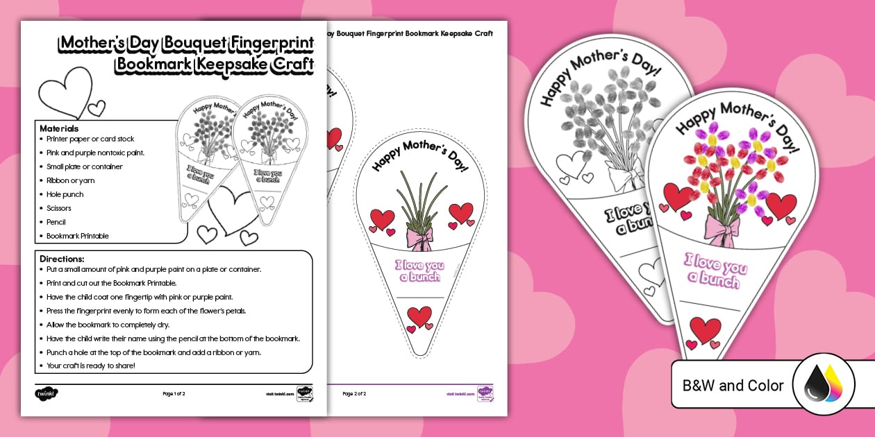 Mother's Day Bouquet Fingerprint Bookmark Keepsake Craft