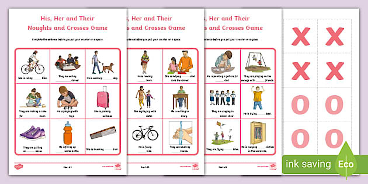 Editable His, Her and Their Noughts and Crosses Game for Learners of EAL