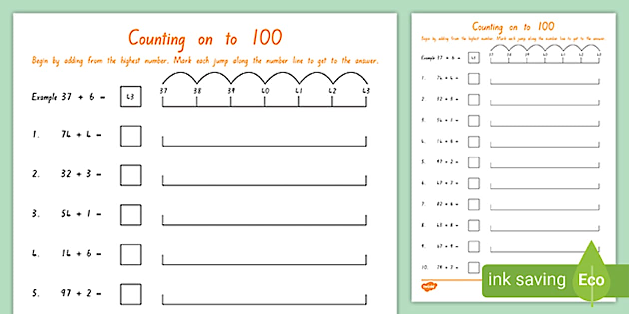 Editable Stage 4 Counting on to 100 Using a Number Line