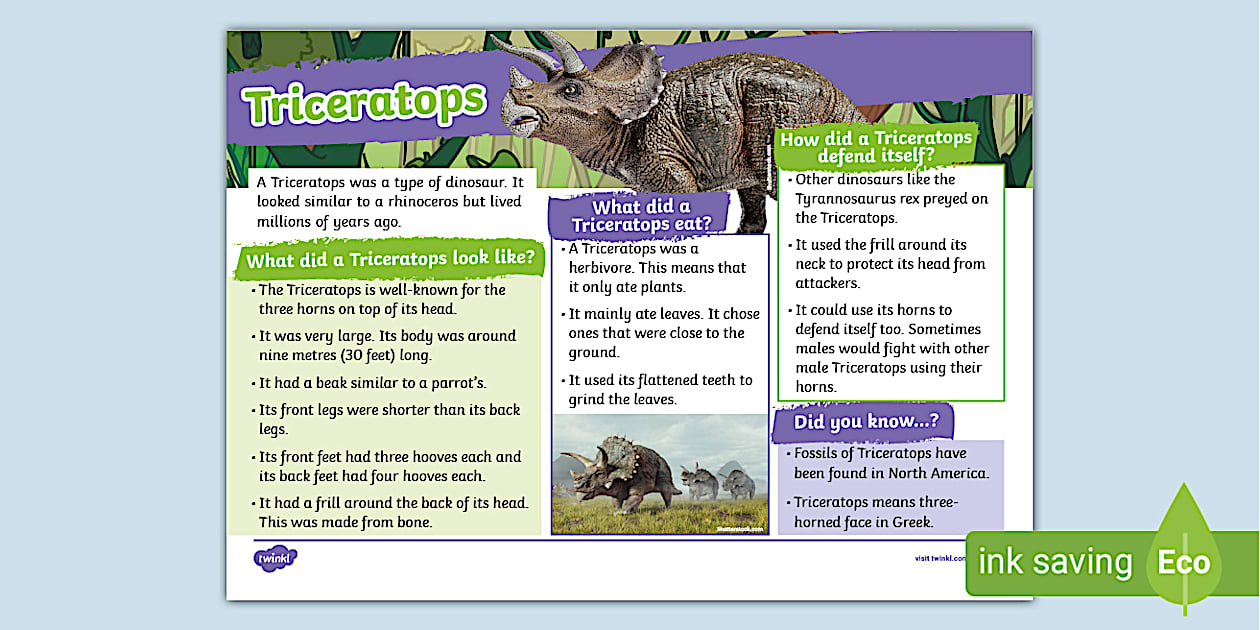 PACK: Triceratops Fact File - Dinosaurs (teacher made)