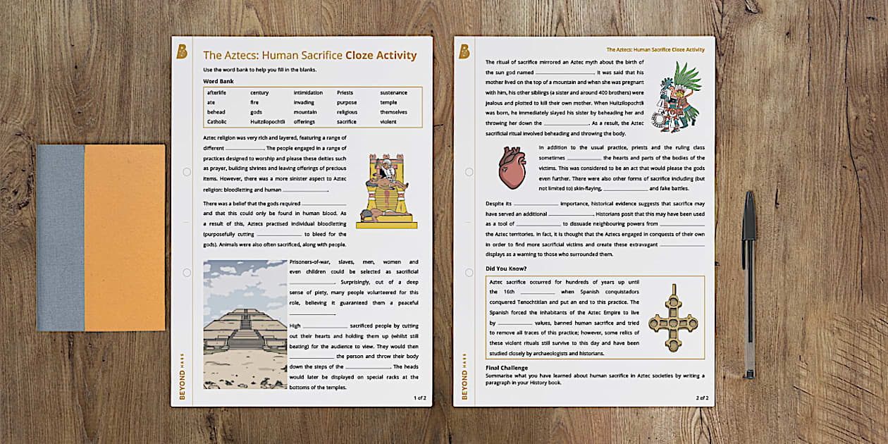 The Aztecs: Human Sacrifice Cloze Activity (teacher made)