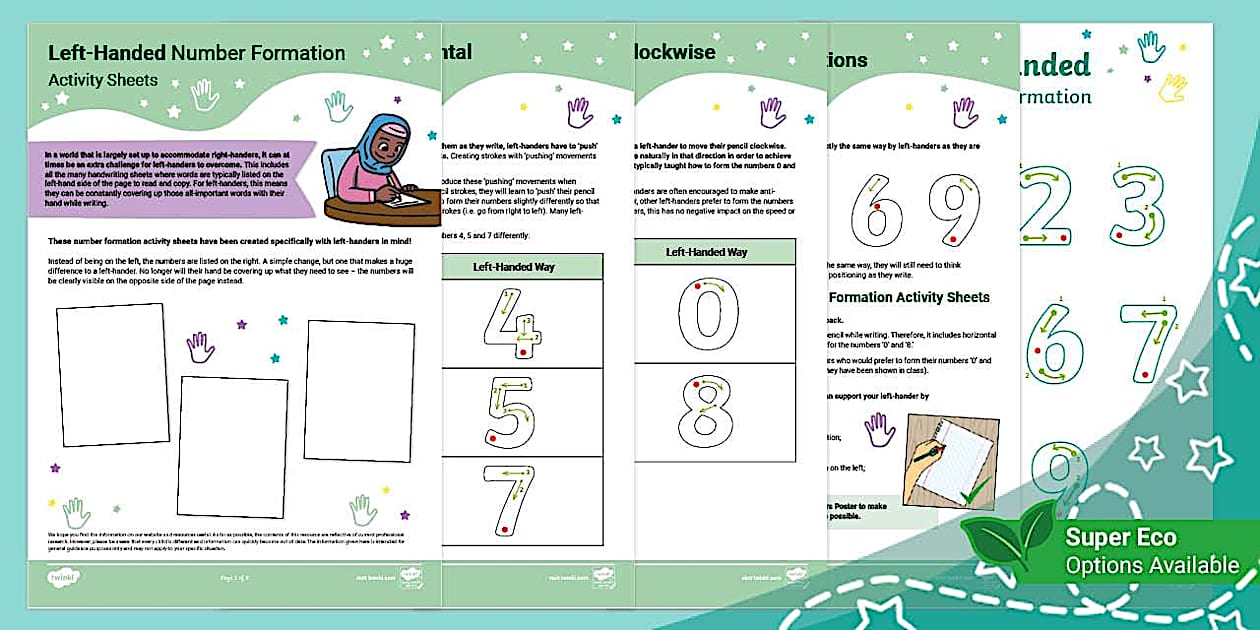 Left-Handed Number Formation Activity Sheets (teacher made)