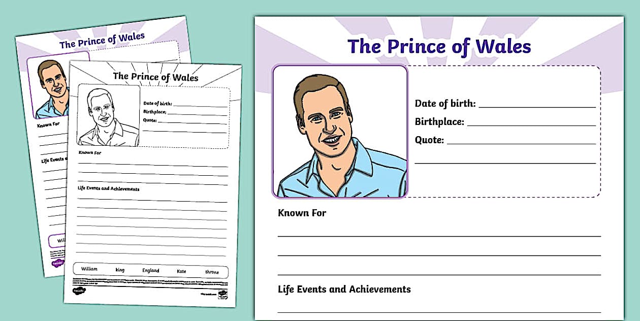 KS1 The Prince of Wales Biography Template - English
