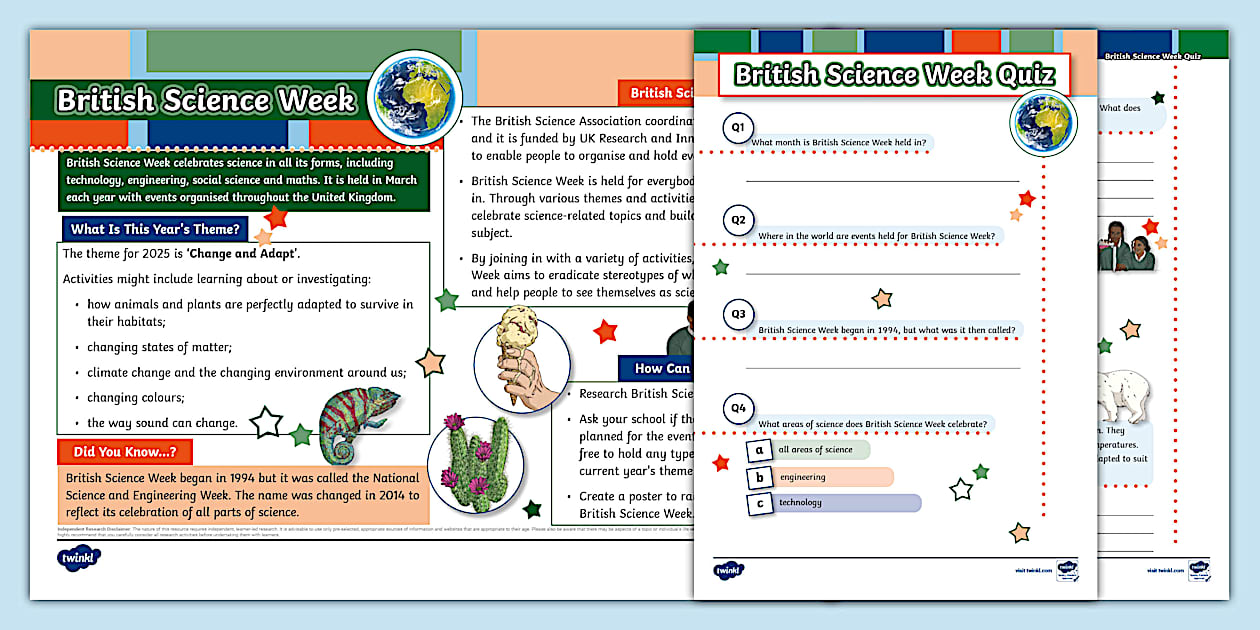 KS2 British Science Week 2025 (Change and Adapt) Fact File & Quiz