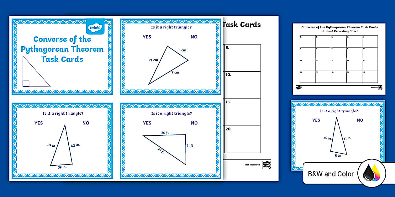 Eighth Grade Converse of the Pythagorean Theorem Task Cards