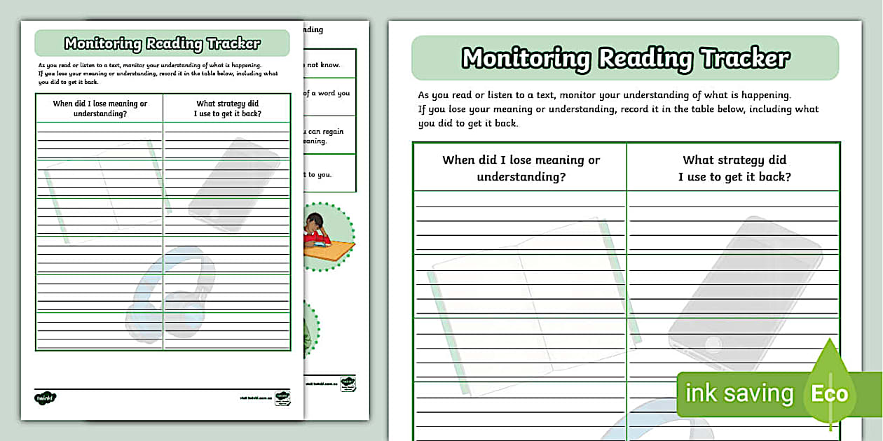 Monitoring Reading Tracker Template | Reading Comprehension