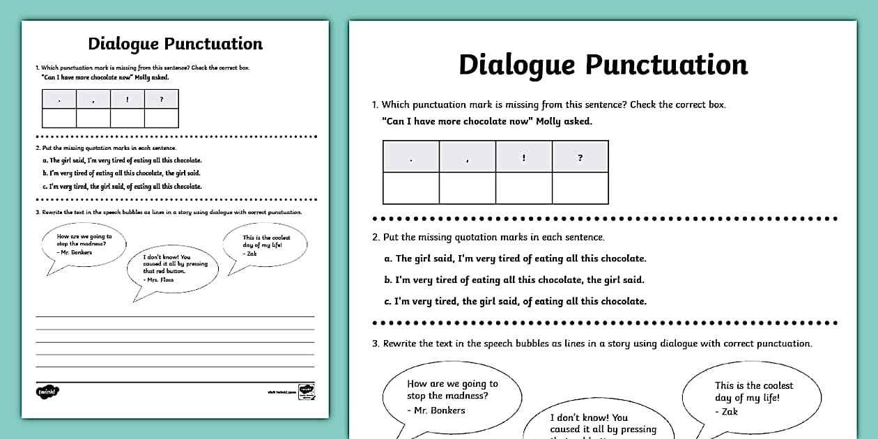 Dialogue Punctuation Quiz for 6th-8th Grade (teacher made)