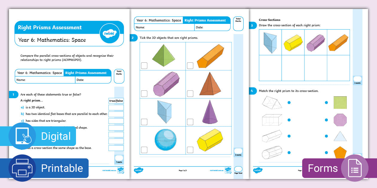 Right Prisms Assessment (teacher made) - Twinkl