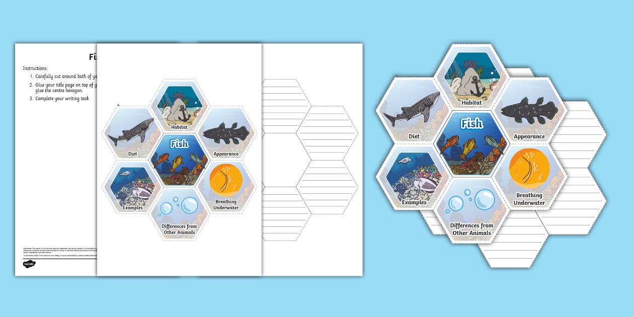 Fish Hexagon Writing Template (l'enseignant a fait) - Twinkl