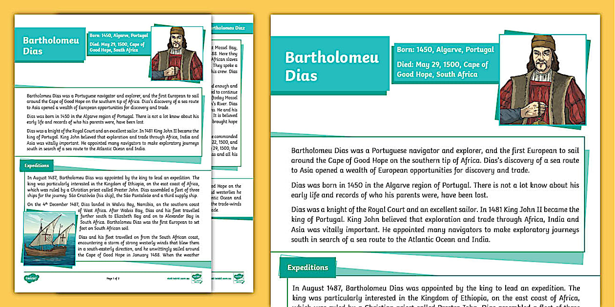 Bartolomeu Dias Fact File (teacher made) - Twinkl