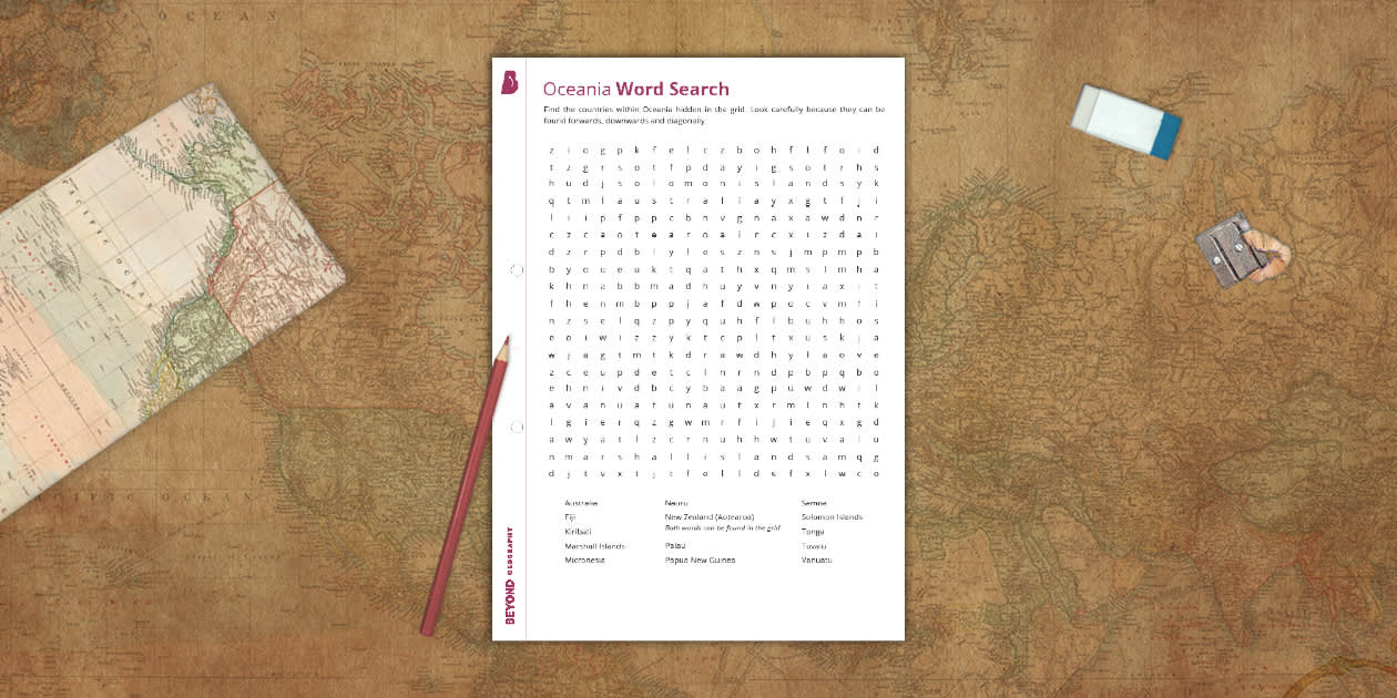 Oceania Word Search (Hecho por educadores) - Twinkl