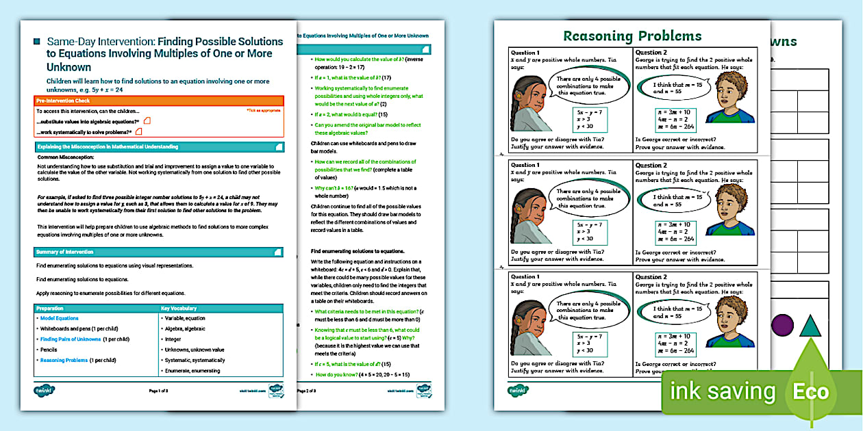 👉 Y6 Intervention: Finding Possible Solutions to Equations