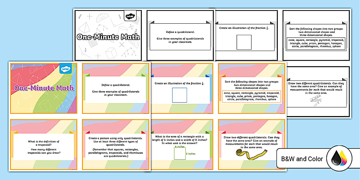Third Grade Geometry One-Minute Math Task Cards - Twinkl