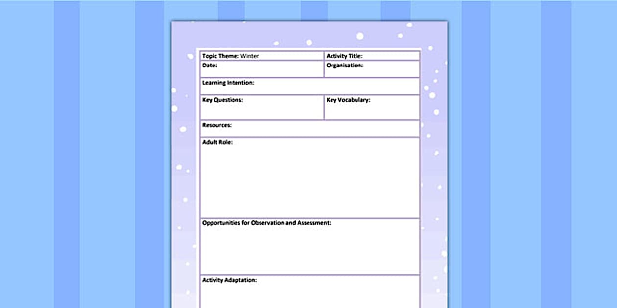 Winter Themed Adult Led Focus Planning Template - Twinkl