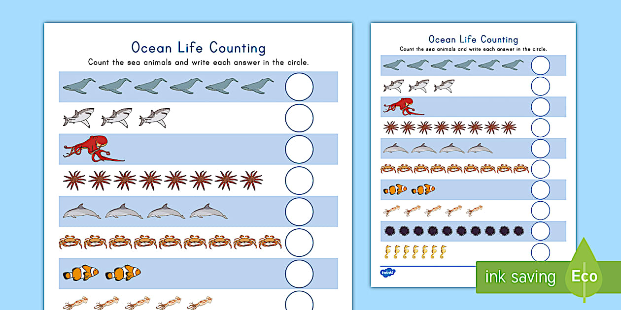 Ocean Counting Activity Worksheet | Math Resource | Twinkl USA