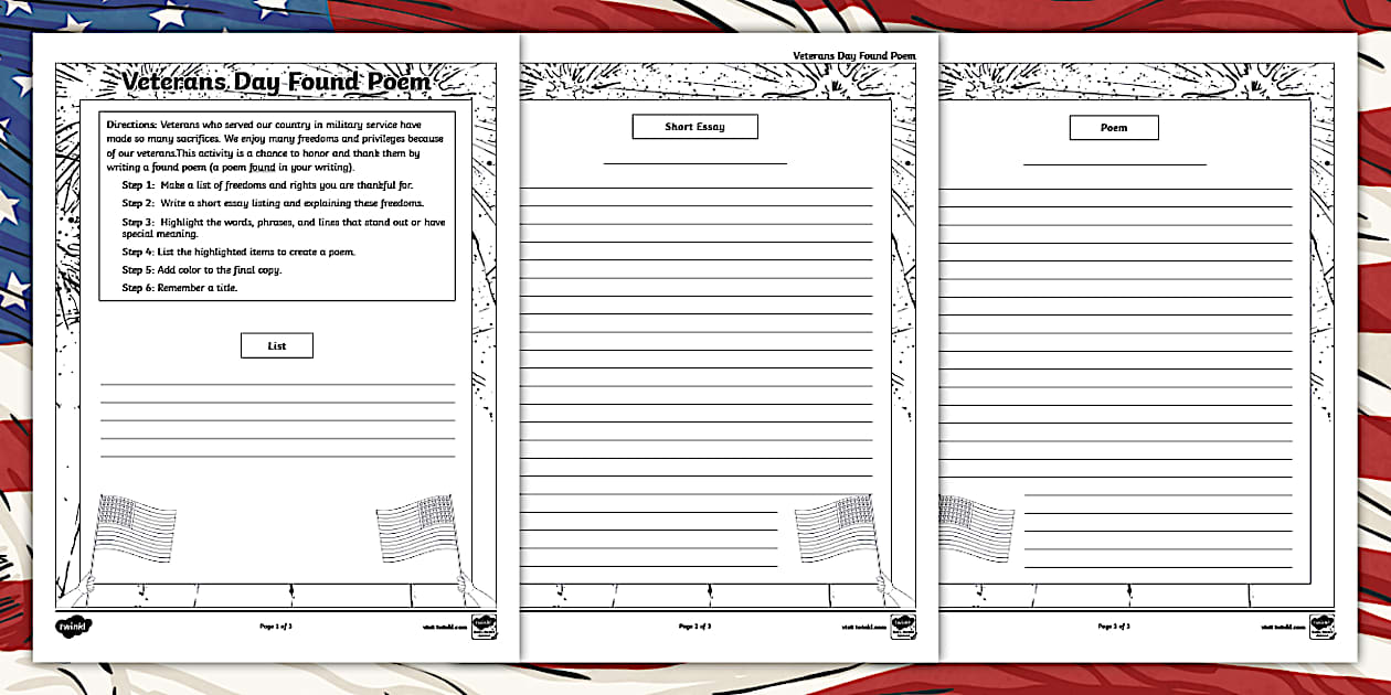 Eighth Grade Veterans Day Found Poem (teacher made) - Twinkl