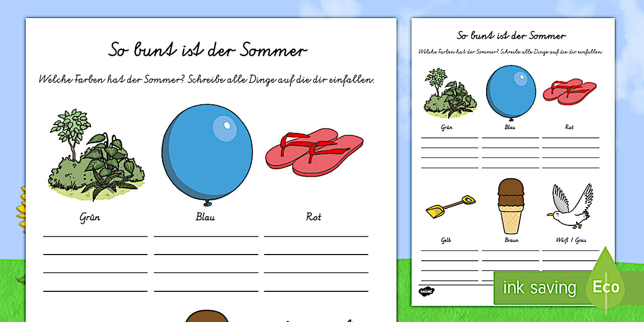 So bunt ist der Sommer Arbeitsblatt-German (teacher made)
