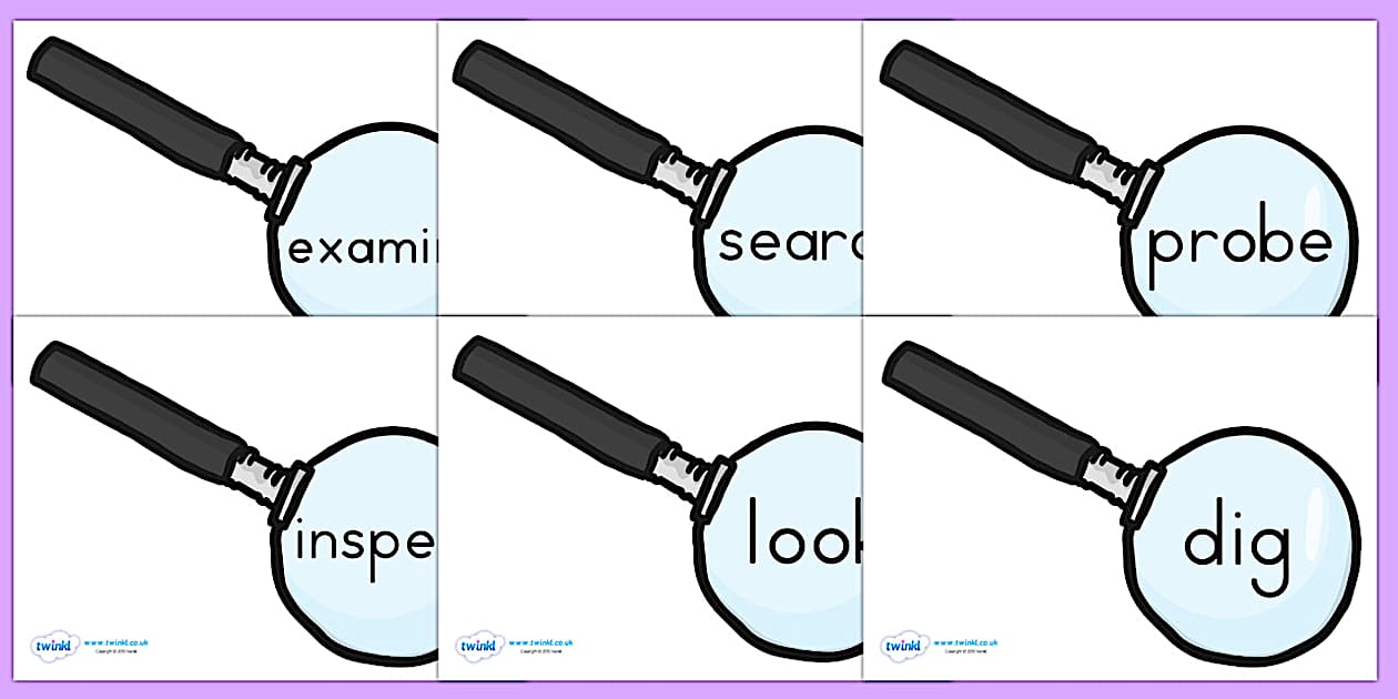 Investigation Area Words On Magnifying Glasses - investigation