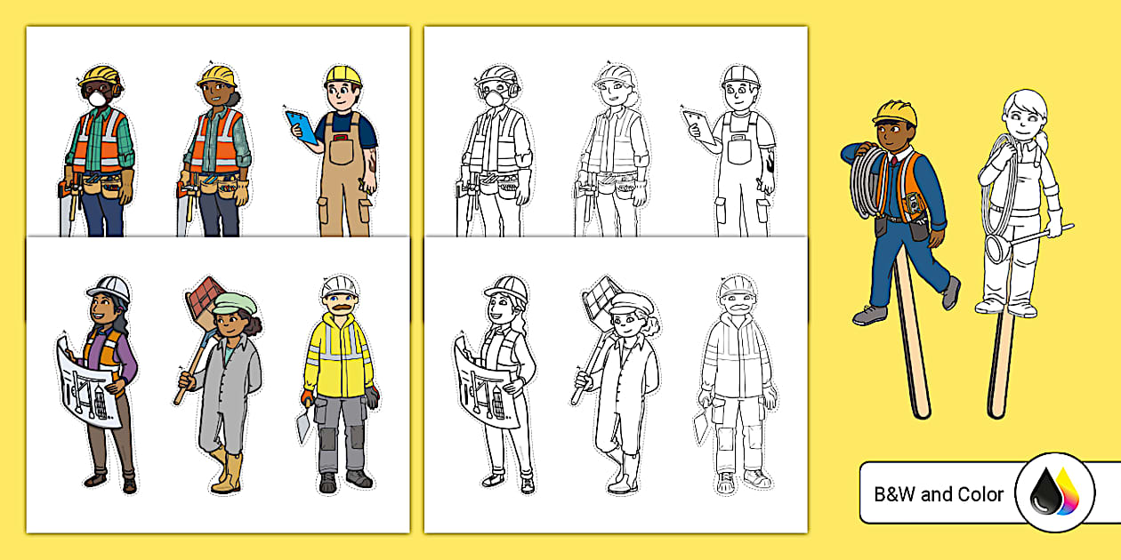 Construction Zone Stick Puppets (teacher made) - Twinkl