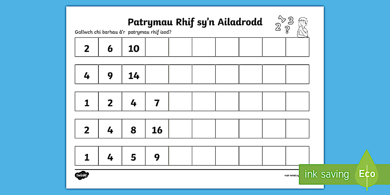 Taflen Waith Patrymau Sy'n Ailadrodd (teacher made) - Twinkl