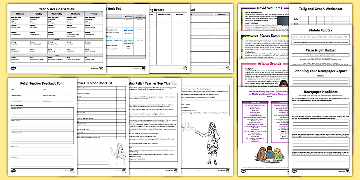 Year 5 Week 2 Relief Teacher Resource Pack (teacher made)