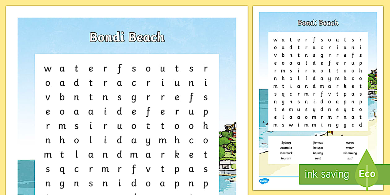 Bondi Beach Word Search-Australia (teacher made) - Twinkl