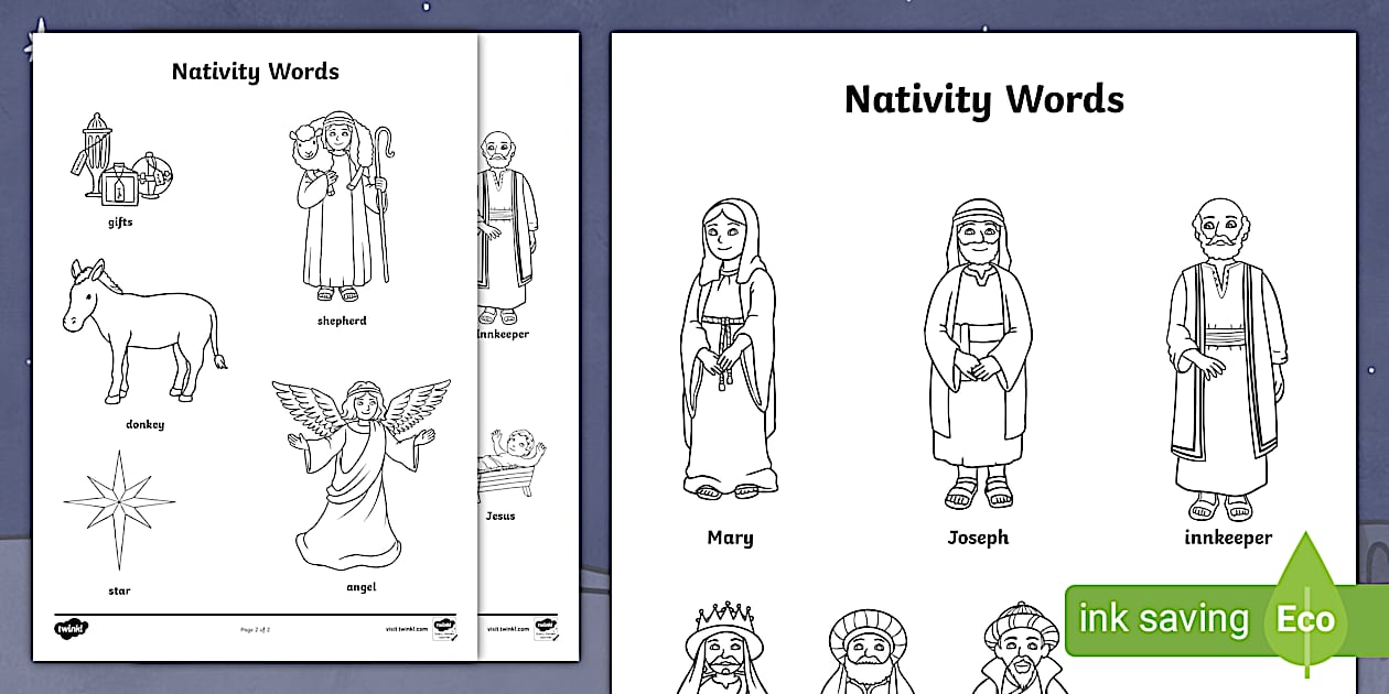 Nativity Words Colouring Sheet - Twinkl
