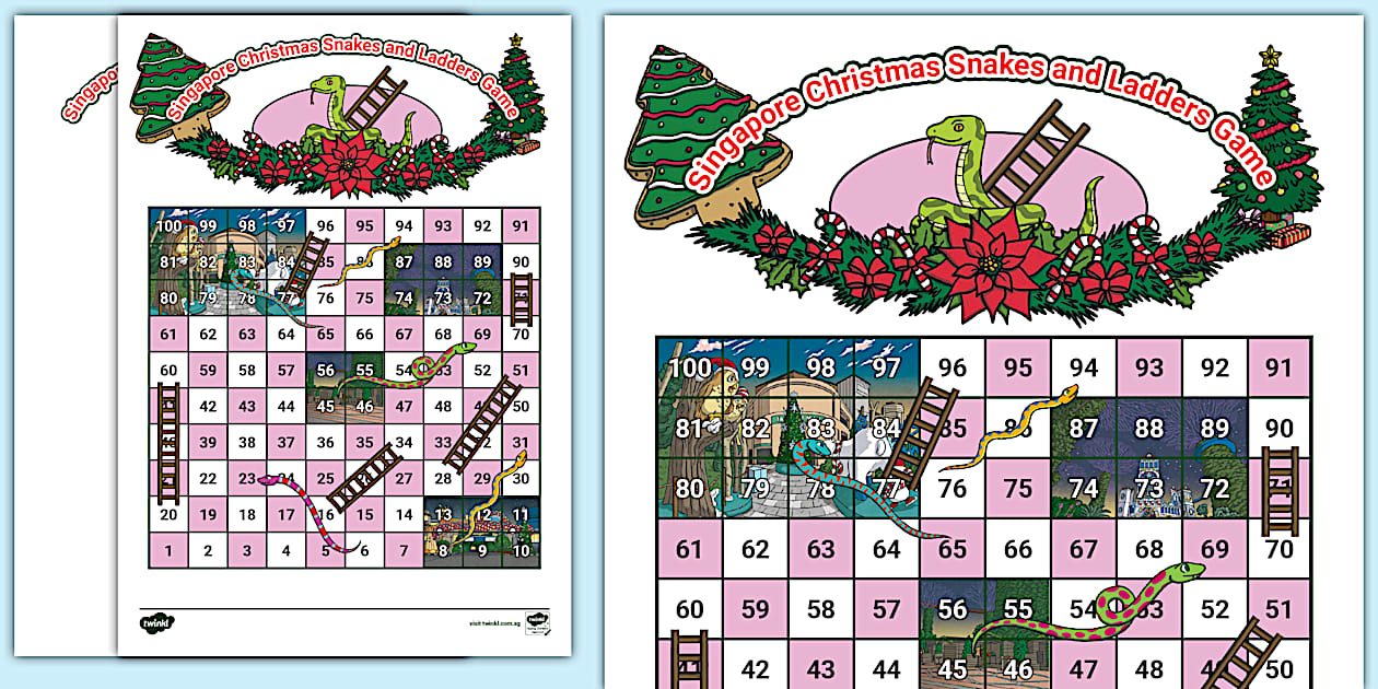 Singapore Christmas Maths Snakes & Ladders Game