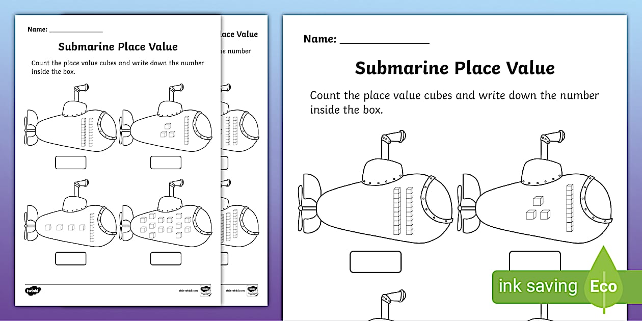 Submarine Place Value Activity Sheet (teacher made) - Twinkl