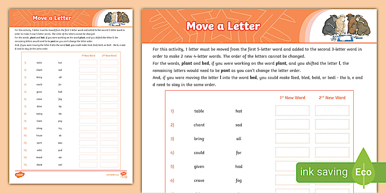 Year 5-6 Literacy Puzzles: Move a Letter (teacher made)