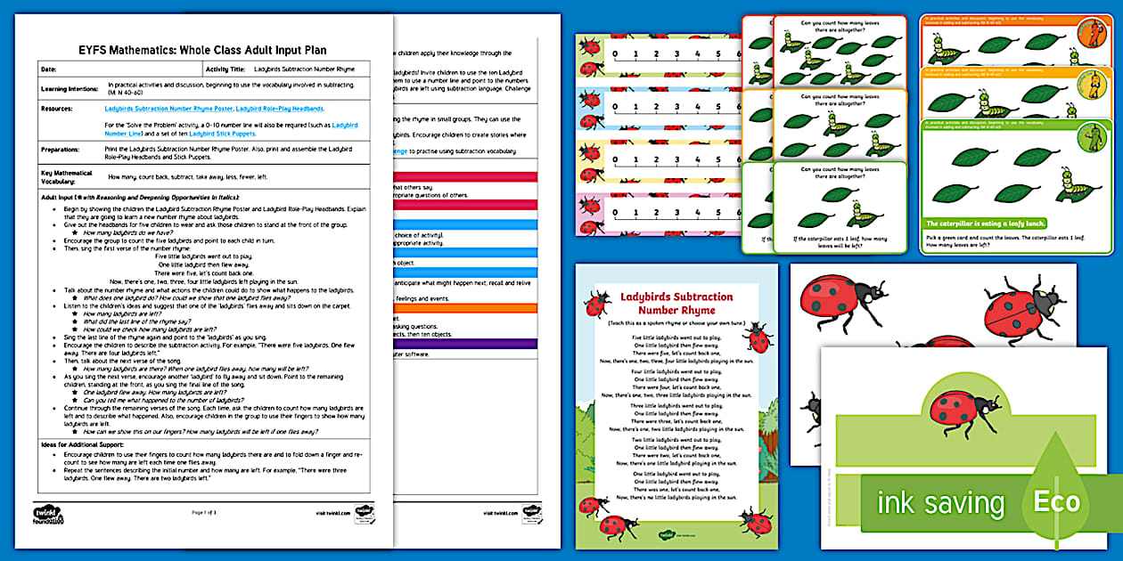 EYFS Maths: Ladybirds Subtraction Rhyme Whole Class Adult Input Plan and