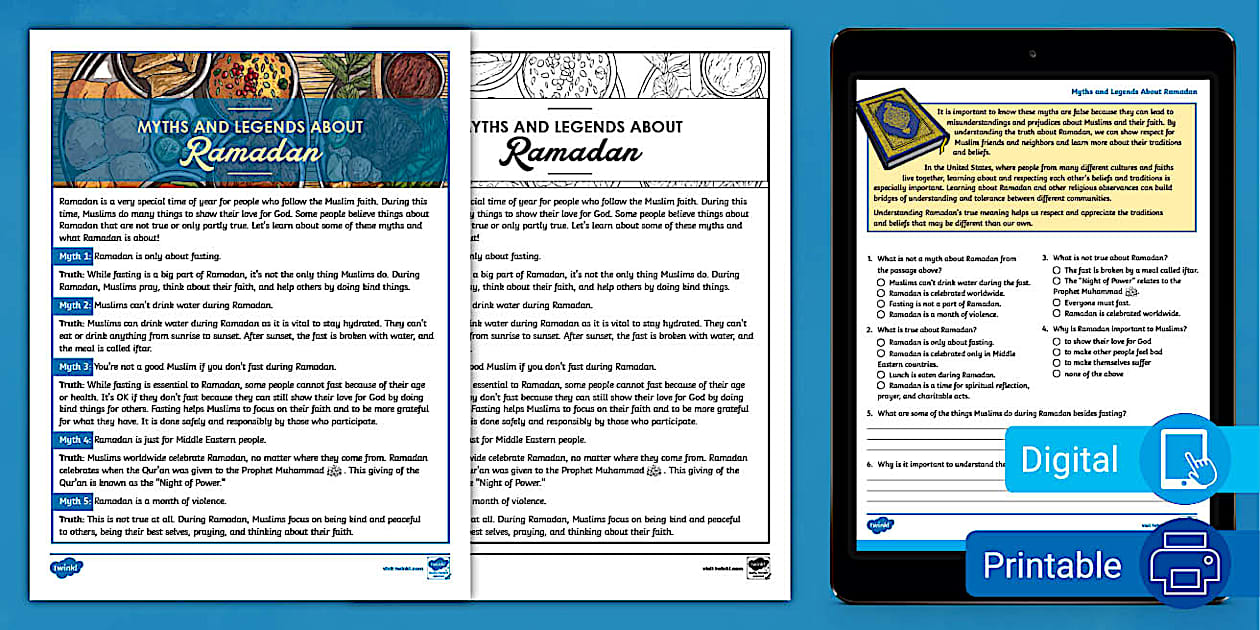 Sixth Grade Myths and Legends About Ramadan Reading Comprehension Worksheet