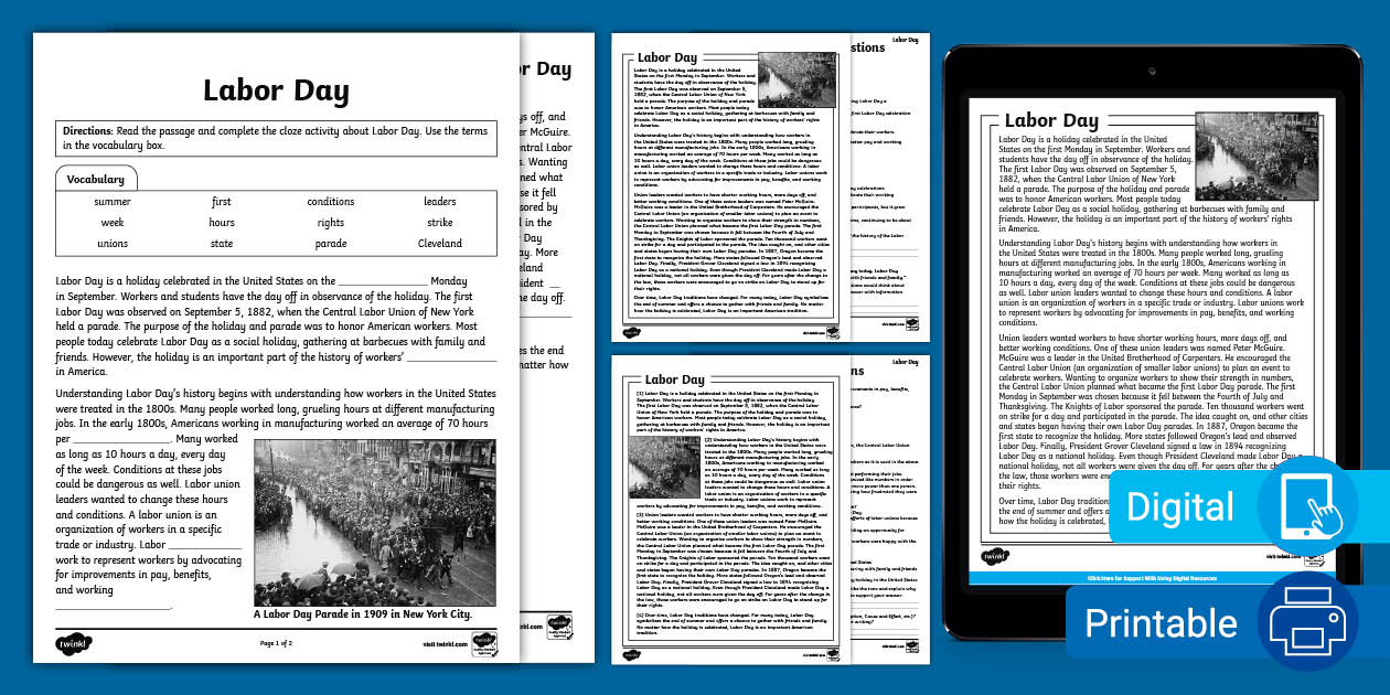 Labor Day Worksheets PDF Pack for 6th Grade | Twinkl USA