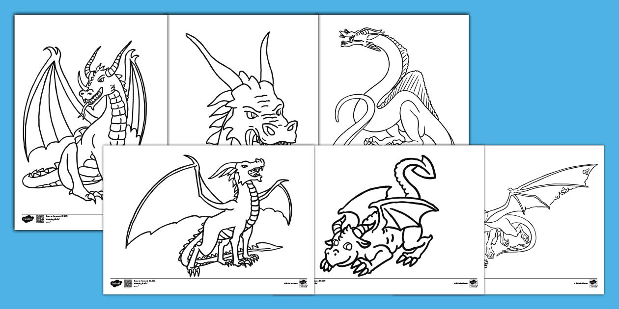 Dragon Colouring Pages (teacher made) - Twinkl