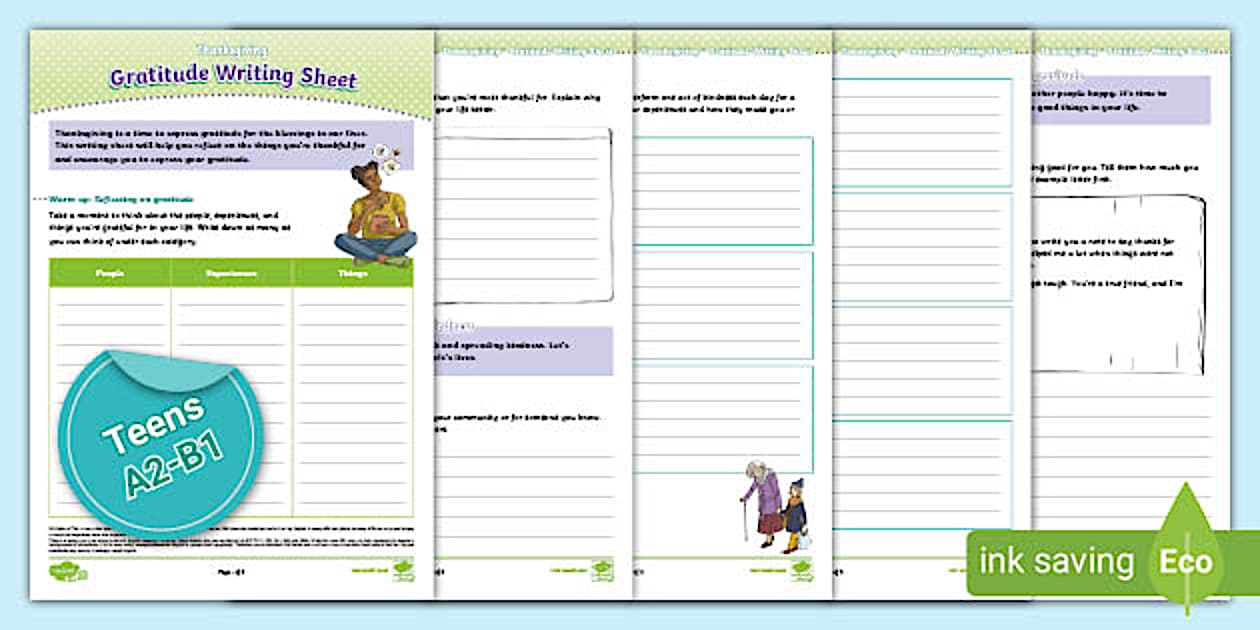 ESL Thanksgiving Gratitude Writing Worksheet [Teens, A2-B1]